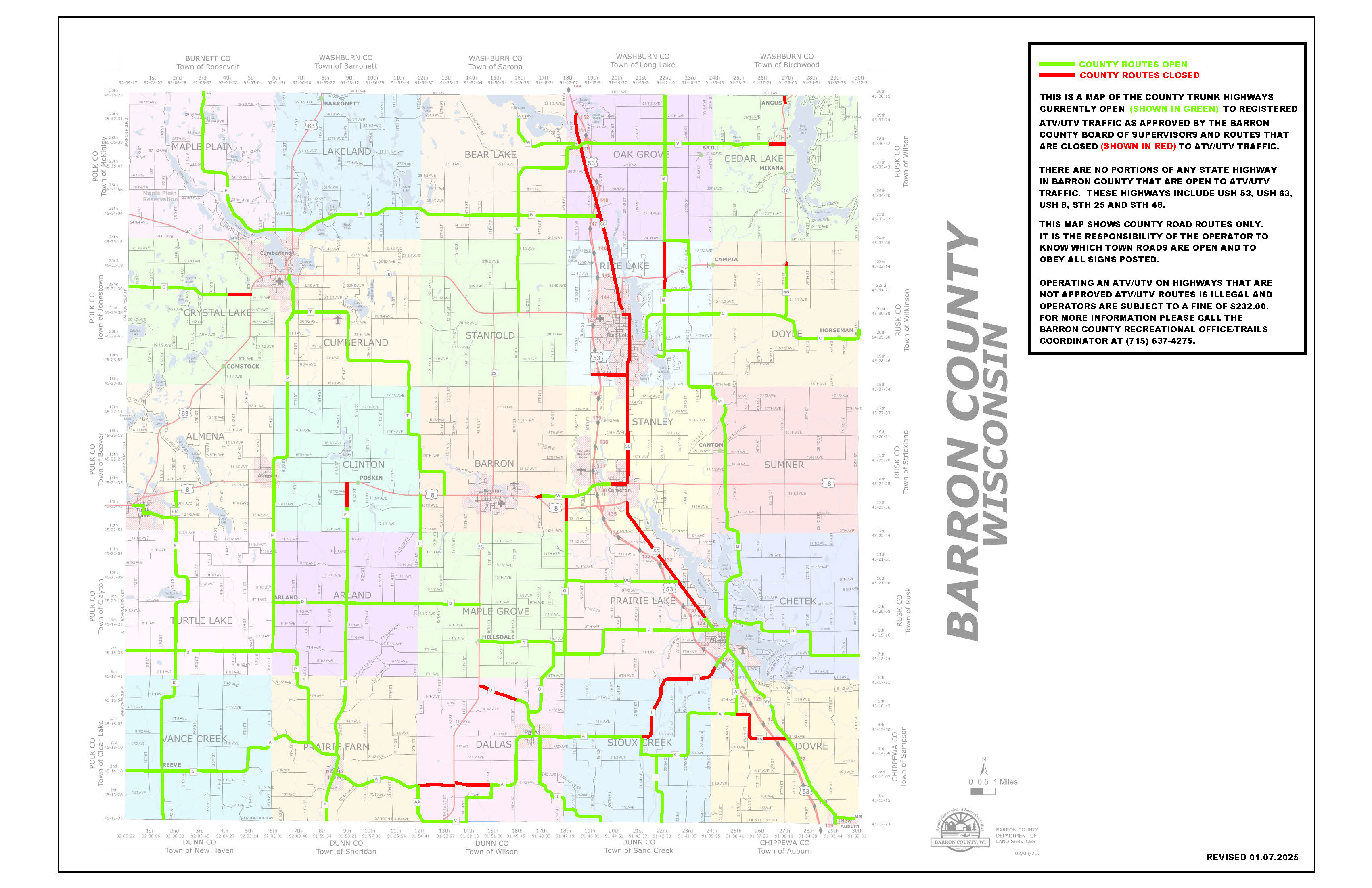 ATV/UTV County Highway Route Openings - Barron County, WI